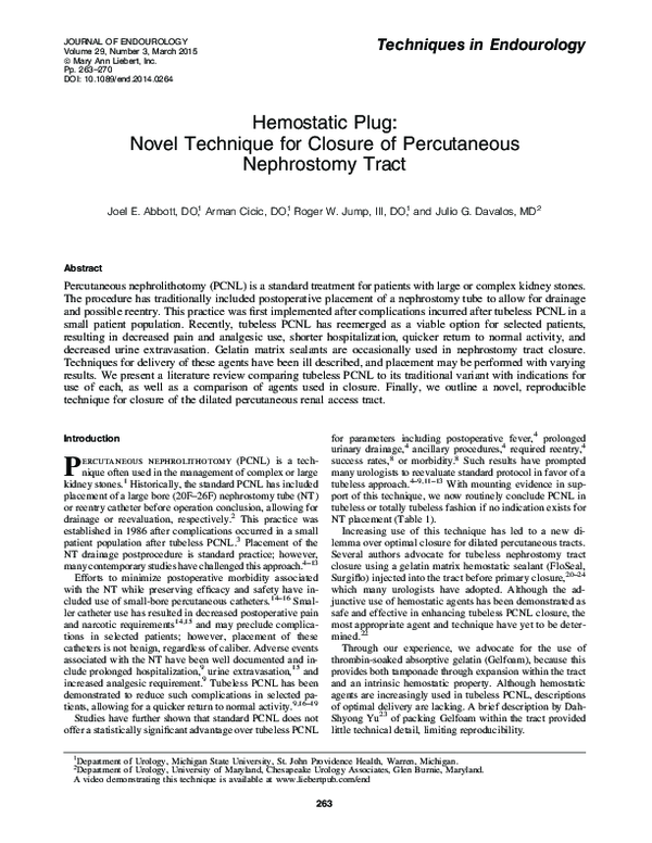 (PDF) Hemostatic Plug: Novel Technique for Closure of Percutaneous ...