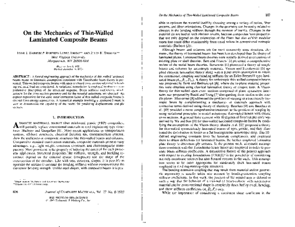 (PDF) On the Mechanics of Thin-Walled Laminated Composite Beams