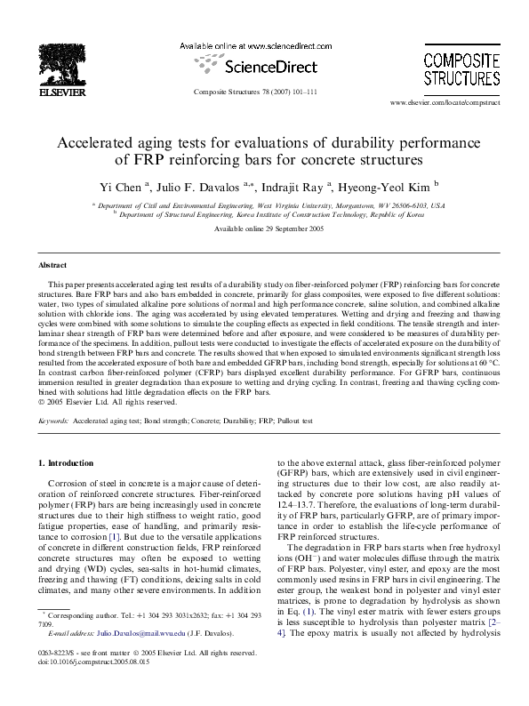 Pdf Accelerated Aging Tests For Evaluations Of Durability Performance Of Frp Reinforcing Bars