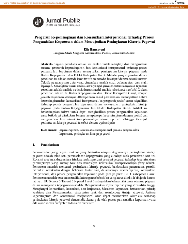 (PDF) Pengaruh Kepemimpinan dan Komunikasi Interpersonal terhadap Proses Pengambilan Keputusan ...