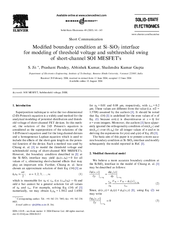 Pdf Modified Boundary Condition At Si Sio2 Interface For Modeling Of