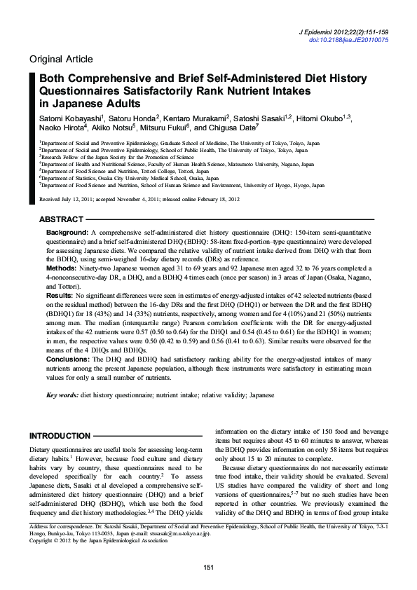 (PDF) Both Comprehensive and Brief Self-Administered Diet History ...