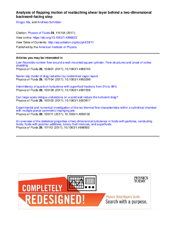 (PDF) Analysis of flapping motion of reattaching shear layer behind a ...
