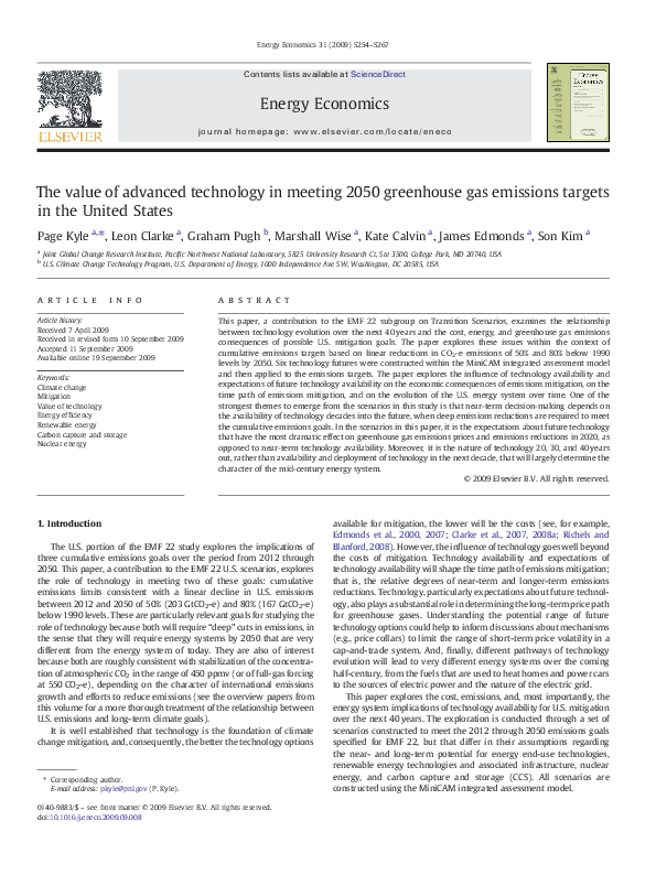 (PDF) The value of advanced technology in meeting 2050 greenhouse gas ...