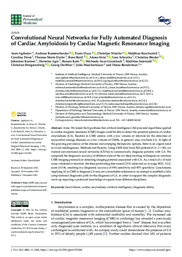 (PDF) Convolutional Neural Networks for Fully Automated Diagnosis of Cardiac Amyloidosis by ...