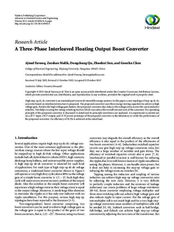 (PDF) A Three-Phase Interleaved Floating Output Boost Converter