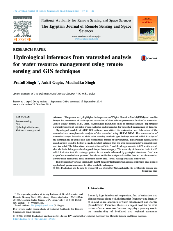 (PDF) Hydrological inferences from watershed analysis for water ...