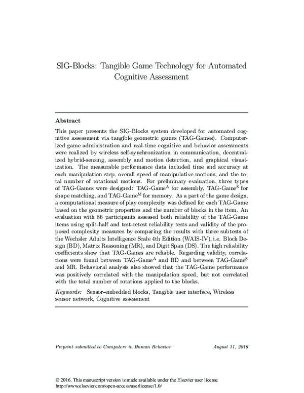 (PDF) SIG-Blocks: Tangible game technology for automated cognitive assessment