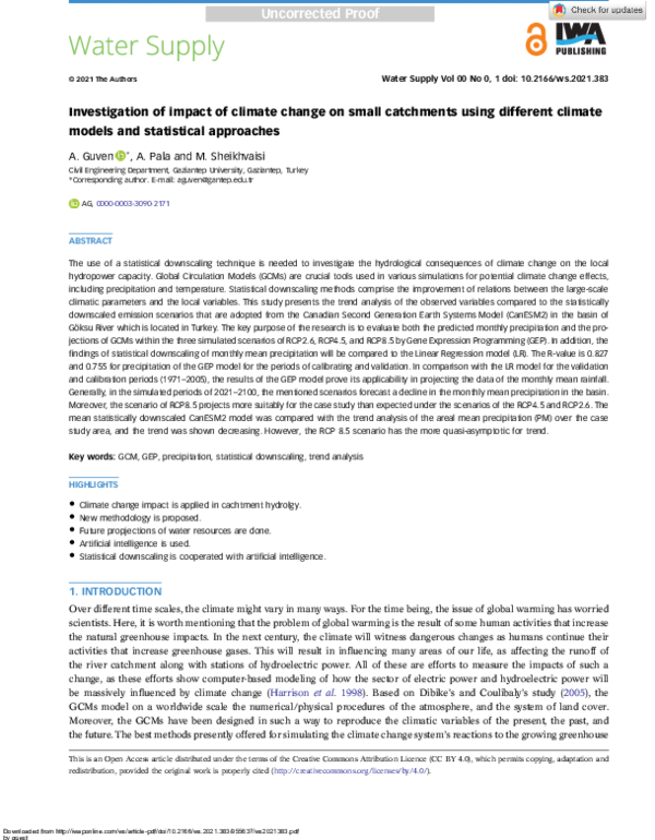 (PDF) Investigation of impact of climate change on small catchments ...