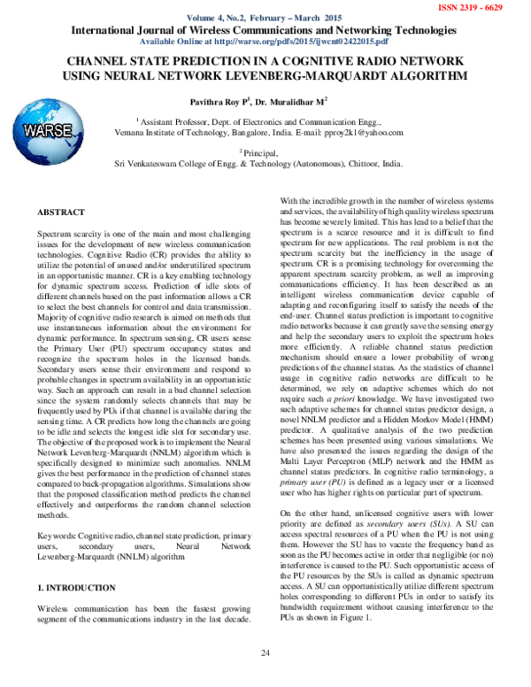 (PDF) Channel State Prediction in a Cognitive Radio Network Using Neural Network Levenberg ...