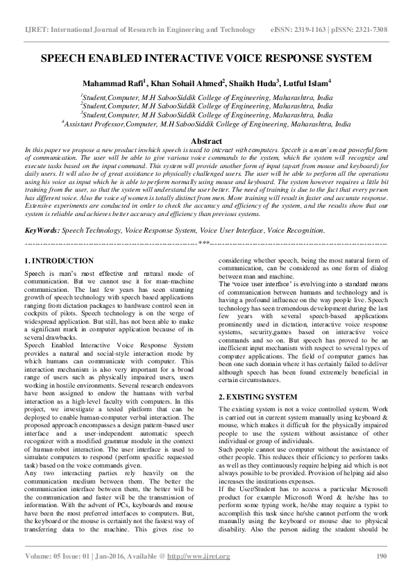 (PDF) Speech Enabled Interactive Voice Response System