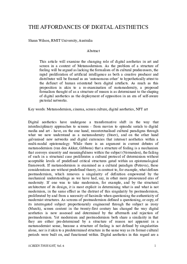 (PDF) The Affordances of Digital Aesthetics