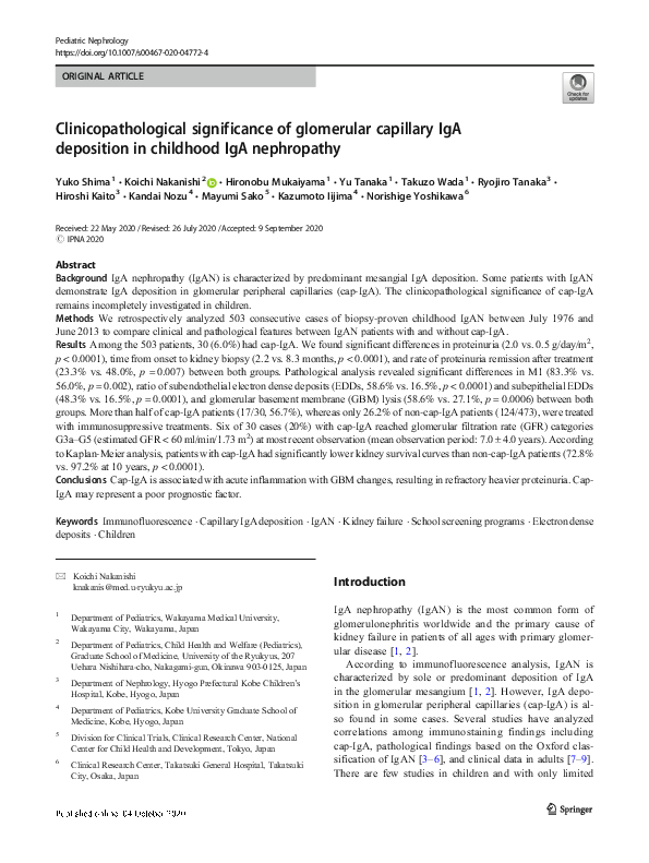 (PDF) Clinicopathological significance of glomerular capillary IgA ...