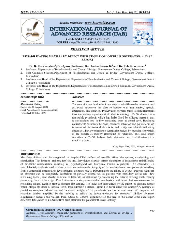 (PDF) Rehabilitating Maxillary Defect with Cu-Sil Hollow Bulb Obturator ...