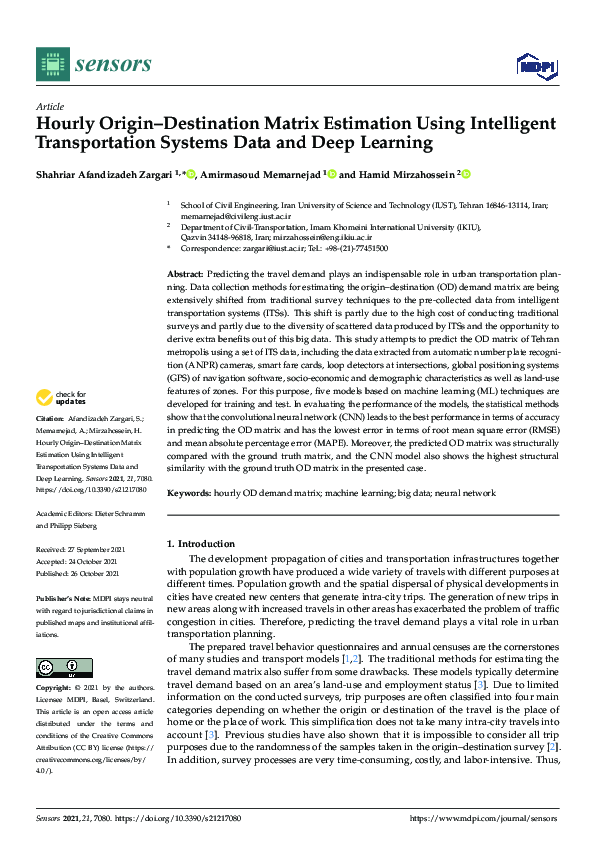 Pdf Hourly Origin Destination Matrix Estimation Using Intelligent Transportation Systems Data