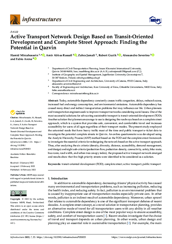 (PDF) Active Transport Network Design Based on Transit-Oriented Development and Complete Street ...
