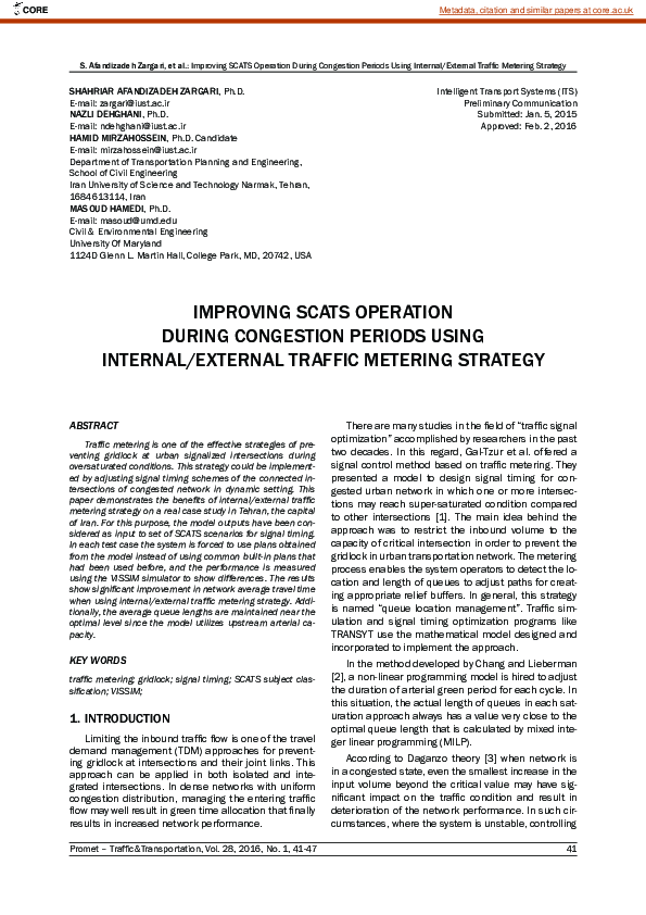 (PDF) Traffic Metering for SCATS Optimization