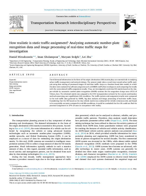 (PDF) How realistic is static traffic assignment? Analyzing automatic number-plate recognition ...