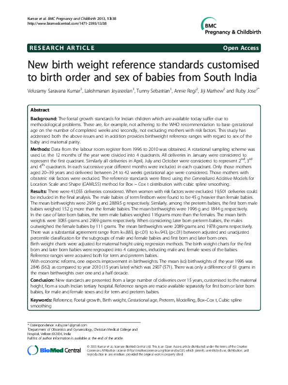 (PDF) New birth weight reference standards customised to birth order ...