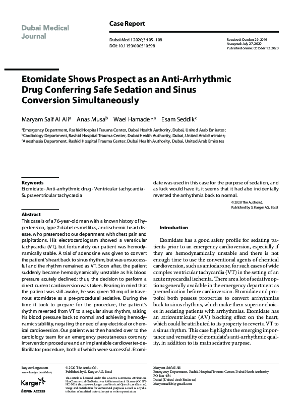 (PDF) Etomidate Shows Prospect as an Anti-Arrhythmic Drug Conferring Safe Sedation and Sinus ...