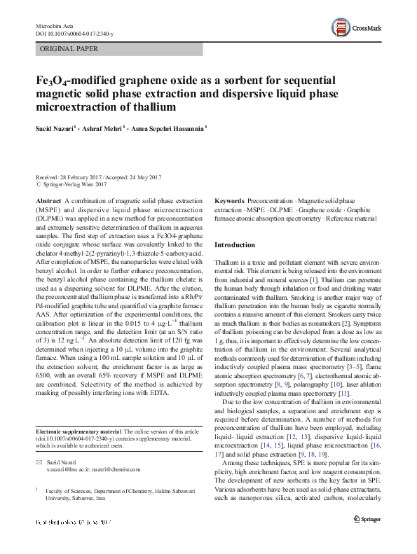 (PDF) Fe3O4-modified graphene oxide as a sorbent for sequential magnetic solid phase extraction ...
