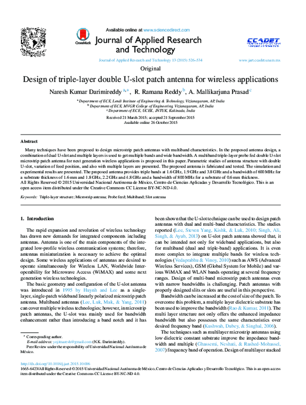 Pdf Design Of Triple Layer Double U Slot Patch Antenna For Wireless