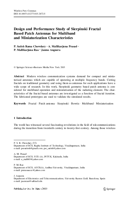 (PDF) Design and Performance Study of Sierpinski Fractal Based Patch Antennas for Multiband and ...