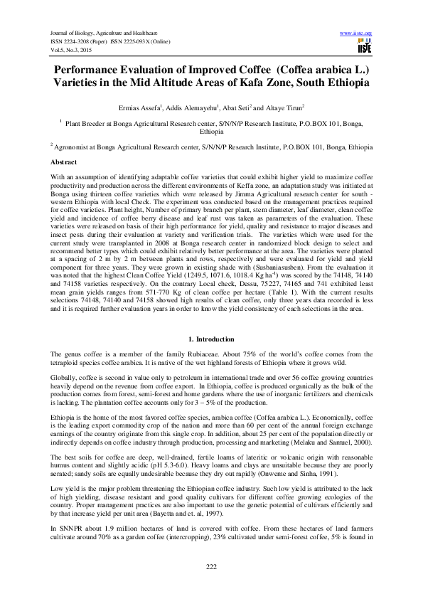 (PDF) Performance Evaluation of Improved Coffee (Coffea arabica L ...