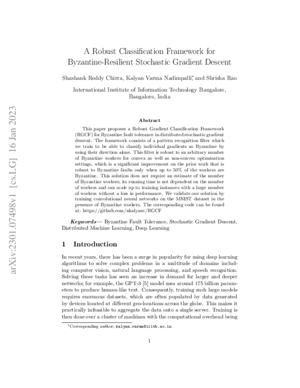 (PDF) A Robust Classification Framework for Byzantine-Resilient Stochastic Gradient Descent