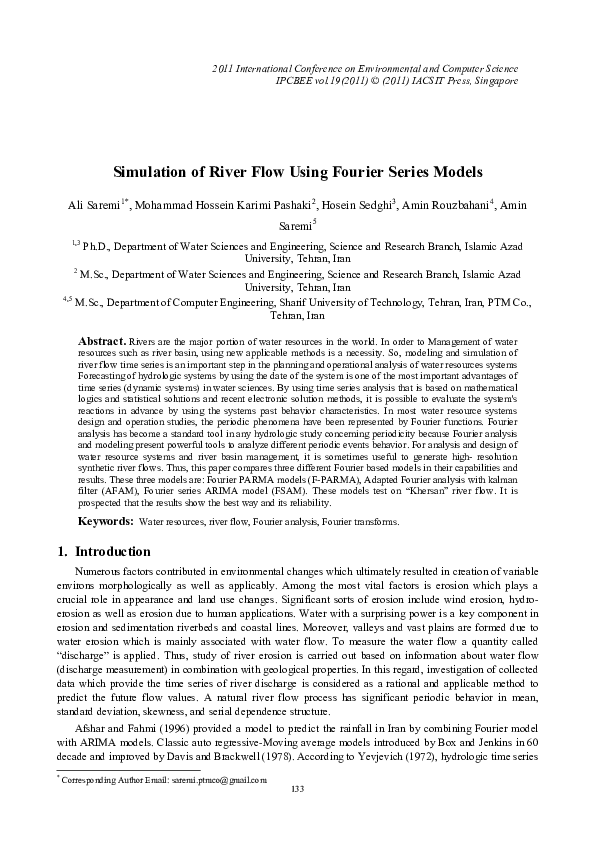 (PDF) Simulation of River Flow Using Fourier Series Models