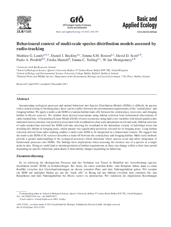 (PDF) Behavioural context of multi-scale species distribution models ...