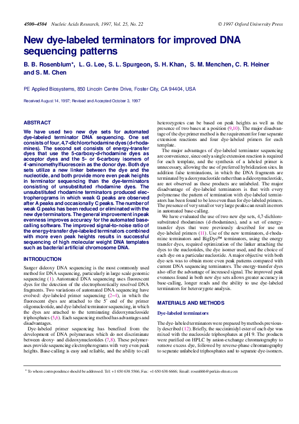 (PDF) New dye-labeled terminators for improved DNA sequencing patterns ... (PDF) New dye-labeled terminators for improved DNA sequencing patterns ...