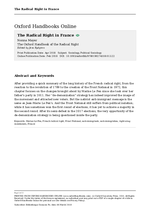 (PDF) The Radical Right in France