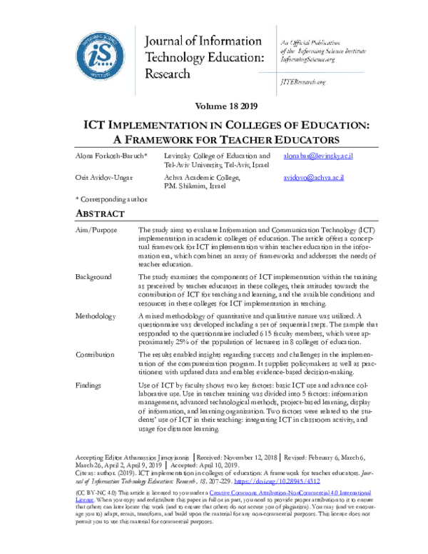 (PDF) ICT Implementation in Colleges of Education: A Framework for ...