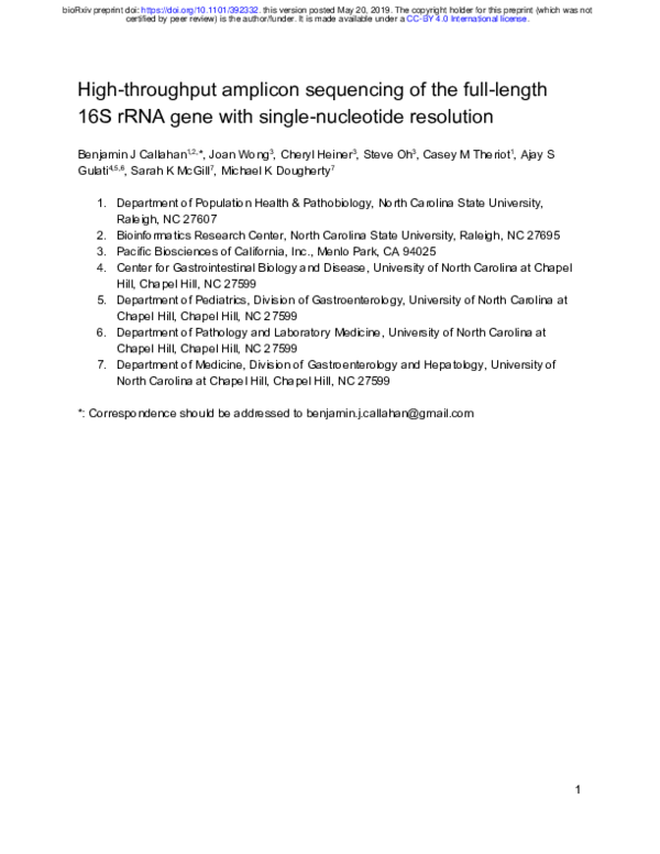(PDF) High-throughput amplicon sequencing of the full-length 16S rRNA ...