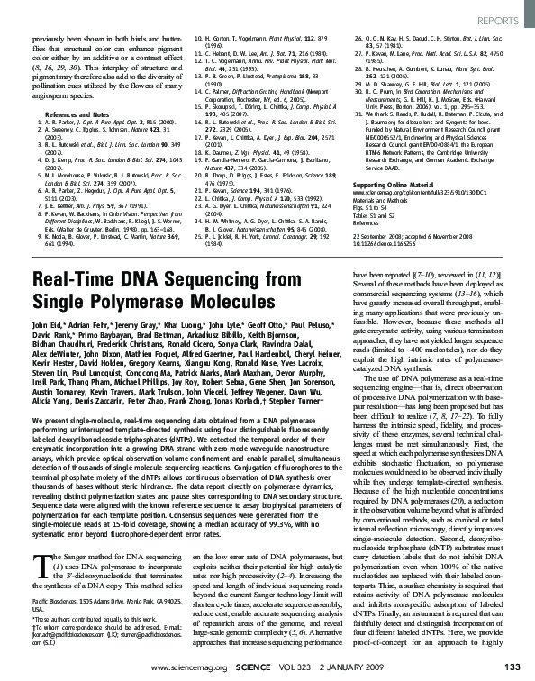 (PDF) Real-Time DNA Sequencing from Single Polymerase Molecules