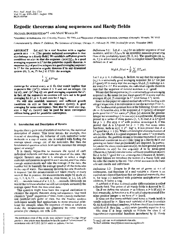 (PDF) Ergodic theorems along sequences and Hardy fields