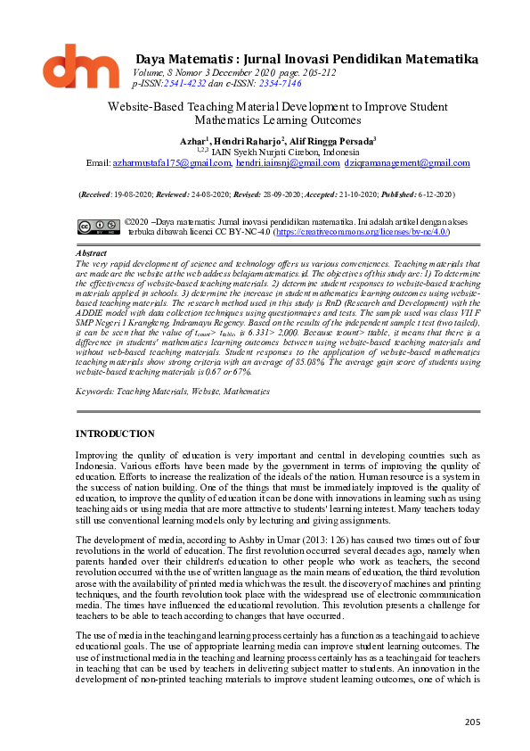 (PDF) Website-Based Teaching Material Development to Improve Student Mathematics Learning Outcomes