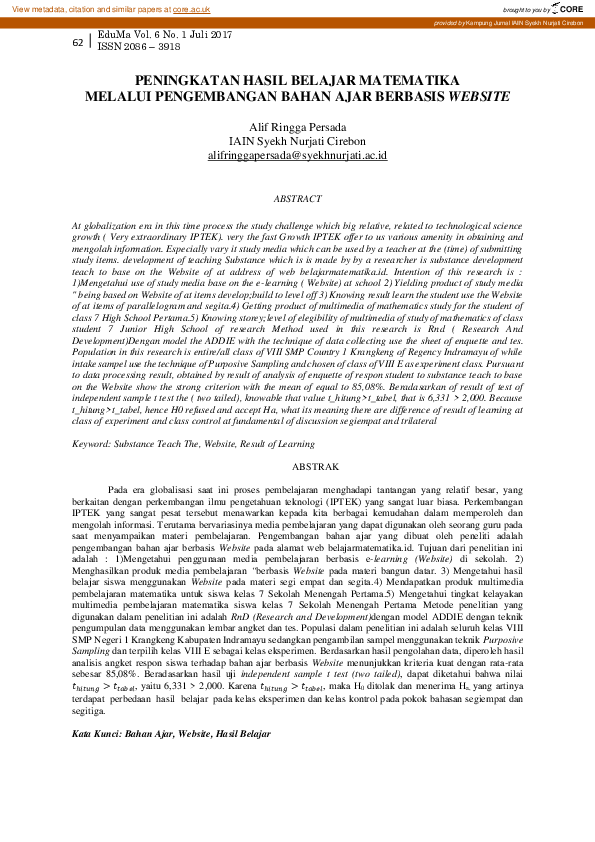 (PDF) Peningkatan Hasil Belajar Matematika Melalui Pengembangan Bahan Ajar Berbasis Website