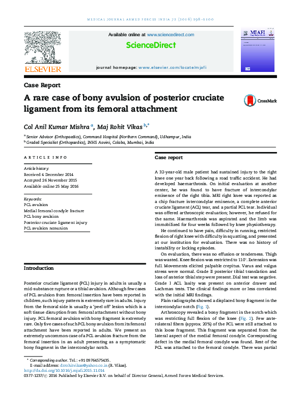 A rare case of bony avulsion of posterior cruciate ligament from its ...