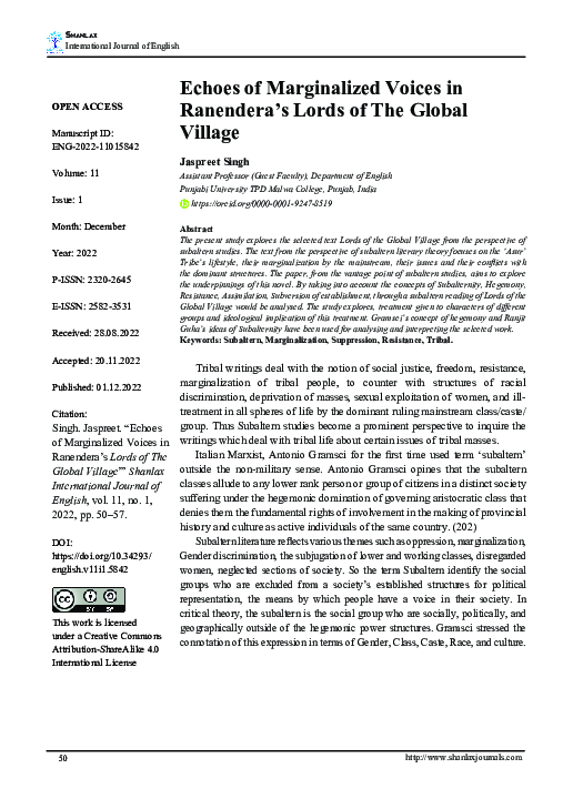 (PDF) Echoes of Marginalized Voices in Ranendera's Lords of The Global ...