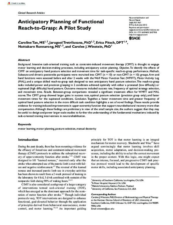 (PDF) Anticipatory Planning of Functional Reach-to-Grasp