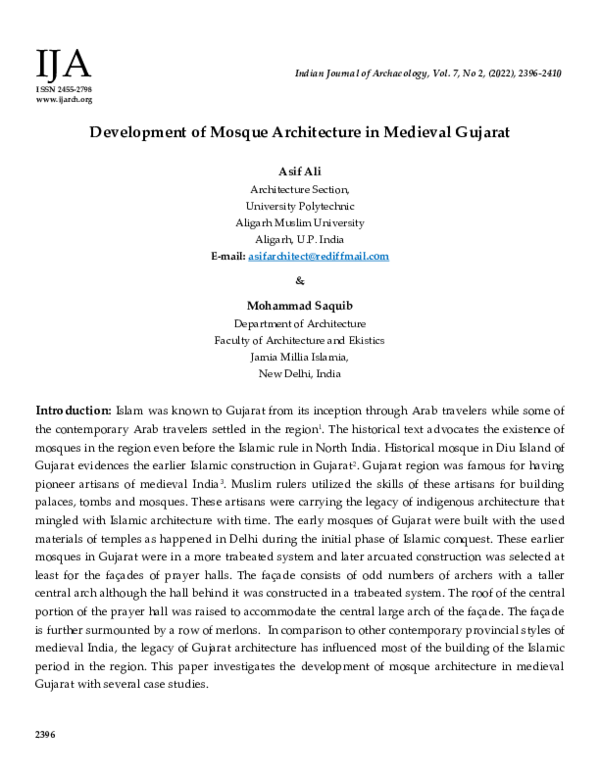 (PDF) Development of Mosque Architecture in Medieval Gujarat