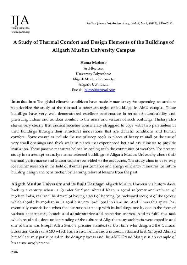 (PDF) A Study of Thermal Comfort and Design Elements of the Buildings of Aligarh Muslim ...