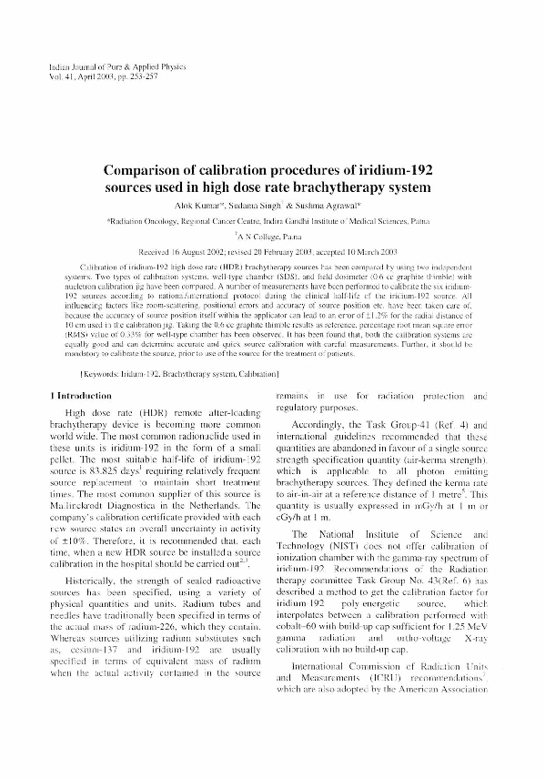 (PDF) Comparison of calibration procedures of iridium-192 sources used ...