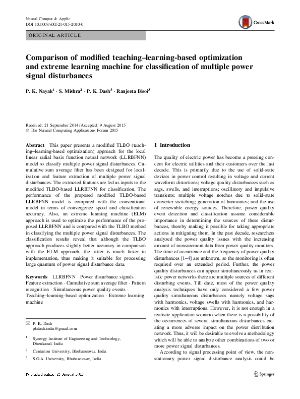 (PDF) Comparison of modified teaching–learning-based optimization and extreme learning machine ...
