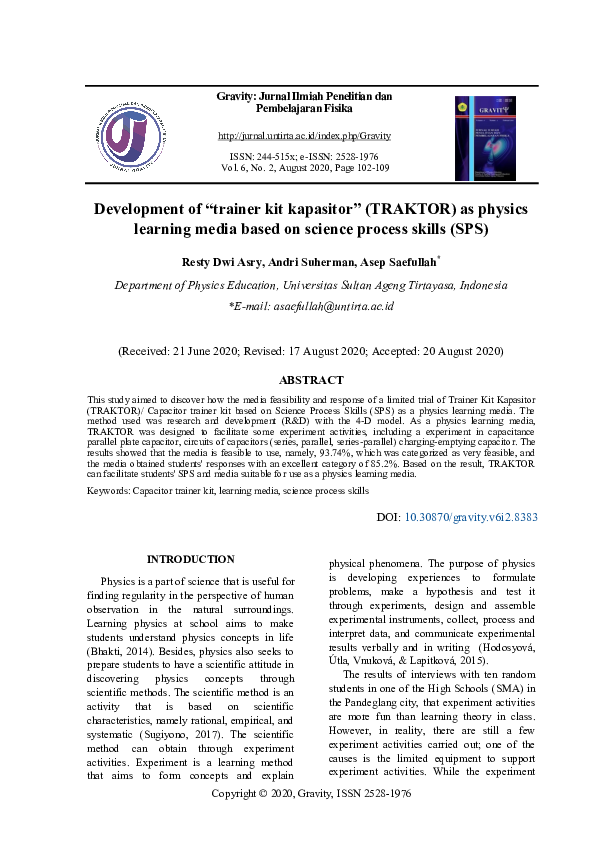 (PDF) Development of “trainer kit kapasitor” (TRAKTOR) as physics learning media based on ...