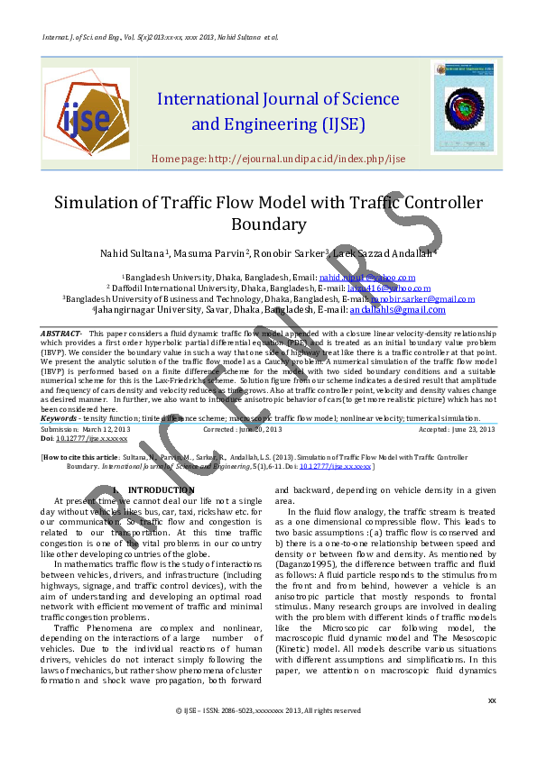 Pdf Simulation Of Traffic Flow Model With Traffic Controller Boundary