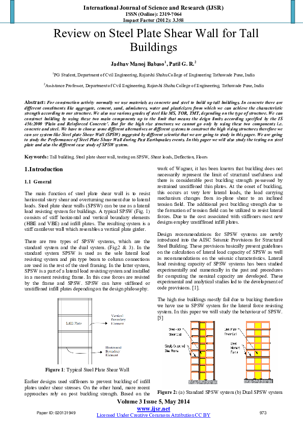 (PDF) Review on Steel Plate Shear Wall for Tall Buildings