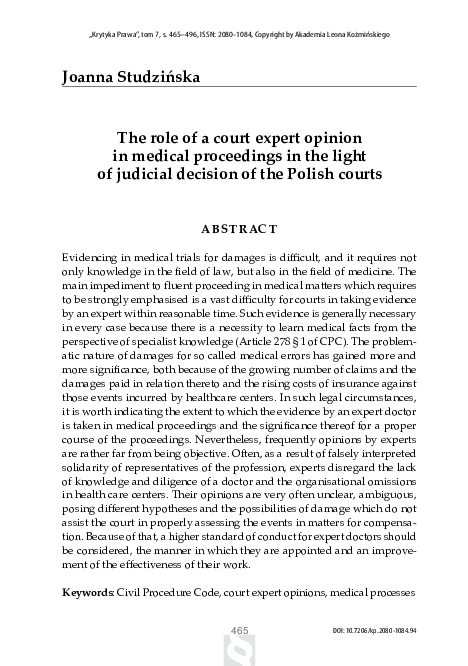 (PDF) The role of a court expert opinion in medical proceedings in the ...